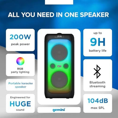Gemini Sound GGO-2650L: Portable Bluetooth Party Speaker & Karaoke