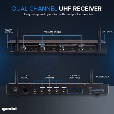 Gemini Professional Audio UHF Wireless Microphone System and Receiver